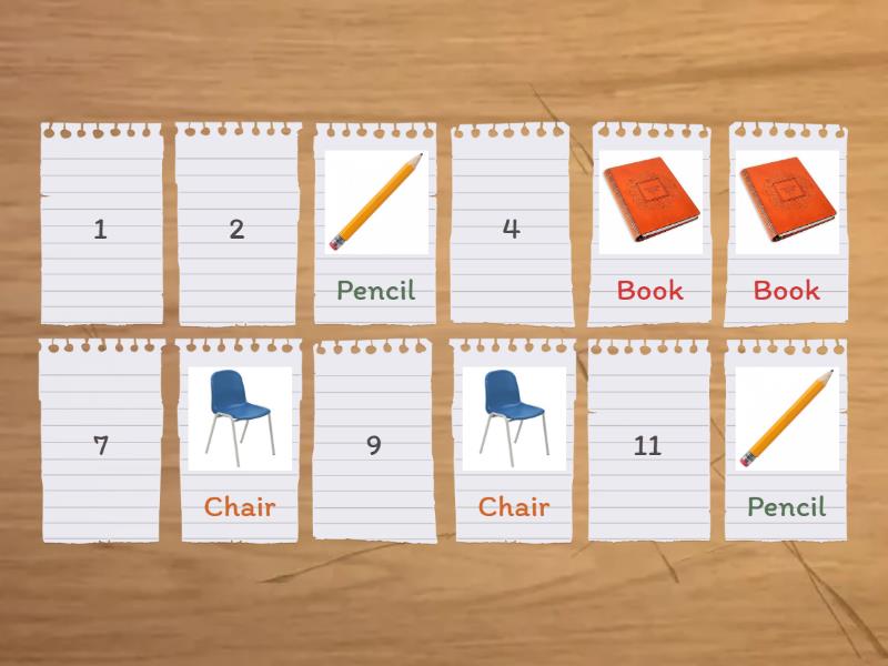 Memory Game - School objects - 1st grade - Matching pairs