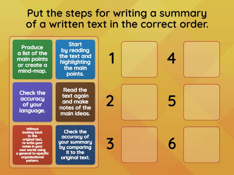 Steps for writing a summary of a written text - Rank order