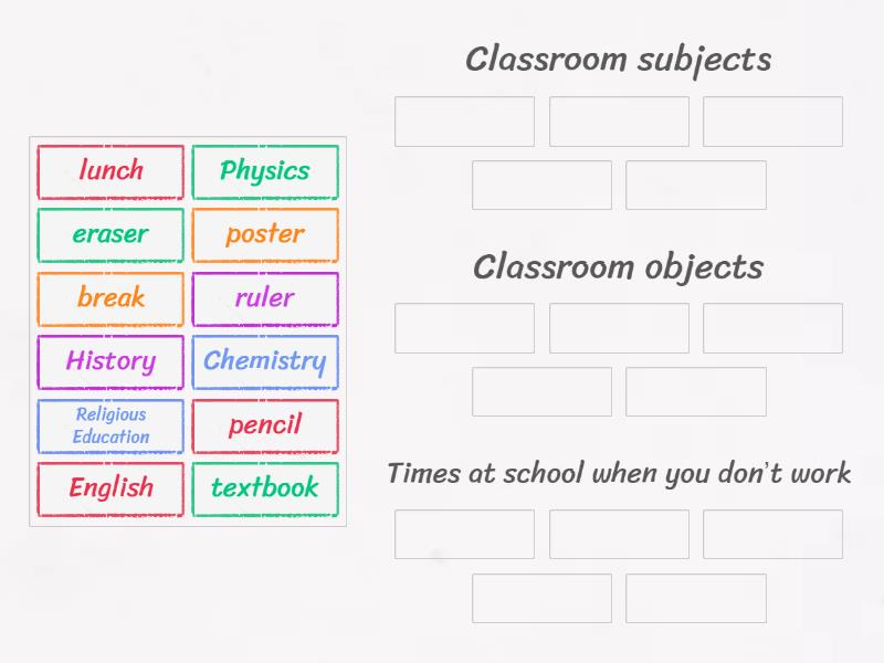 Wider World 1. Classroom subjects \ objects\ time - Group sort