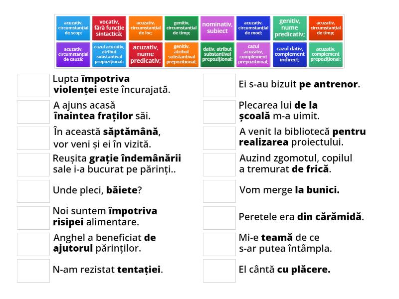 Cazurile și funcțiile sintactice ale substantivului - Match up