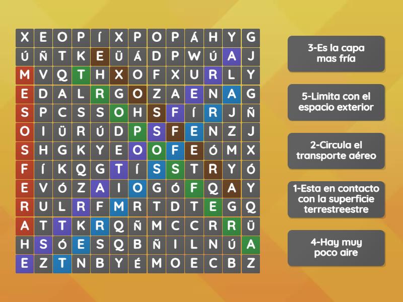 Las capas de la atmosfera - Wordsearch
