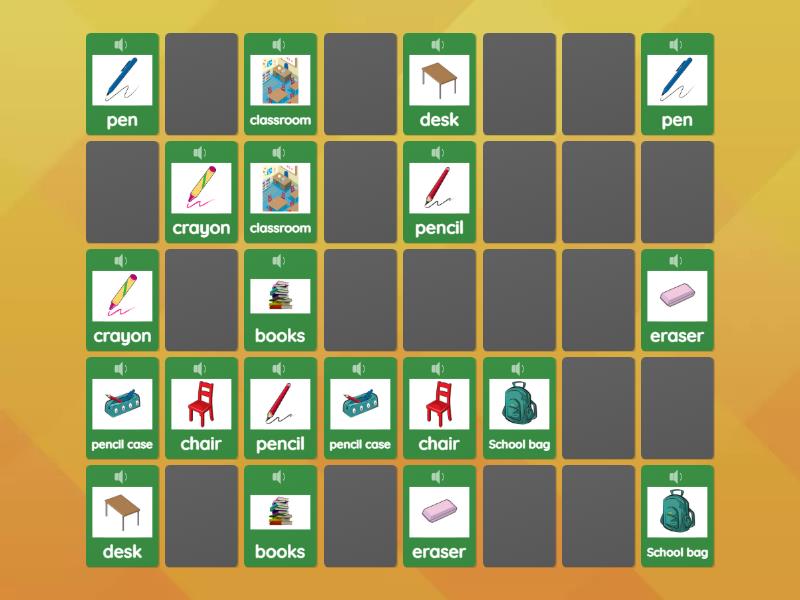 Unit 1 Classroom objects vocabulary - Matching pairs