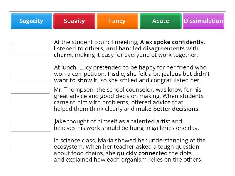 Art of Suspense Vocab. Set 2: Matching scenarios to the definition ...
