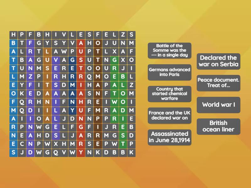 WORLD WAR I - Wordsearch