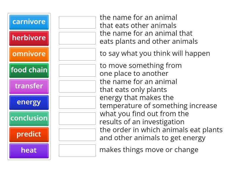 Y4 Energy Vocabulary - Match up
