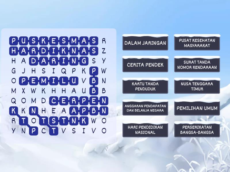SINGKATAN DAN AKRONIM KELAS 5 - Wordsearch