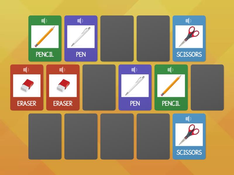 Memory game - school objects - Matching pairs