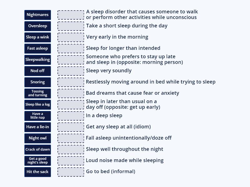 SLEEP VOCABULARY MATCHING - Match up