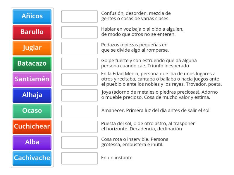 Diccionario. Une la palabra con su significado - Match up
