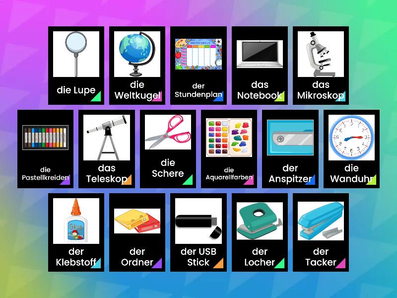 6. LOS ÚTILES ESCOLARES - school supplies - Schulsachen - Fichas giratorias