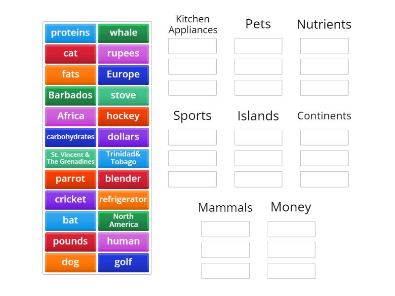 Vocabulary- Word Categories - Group sort