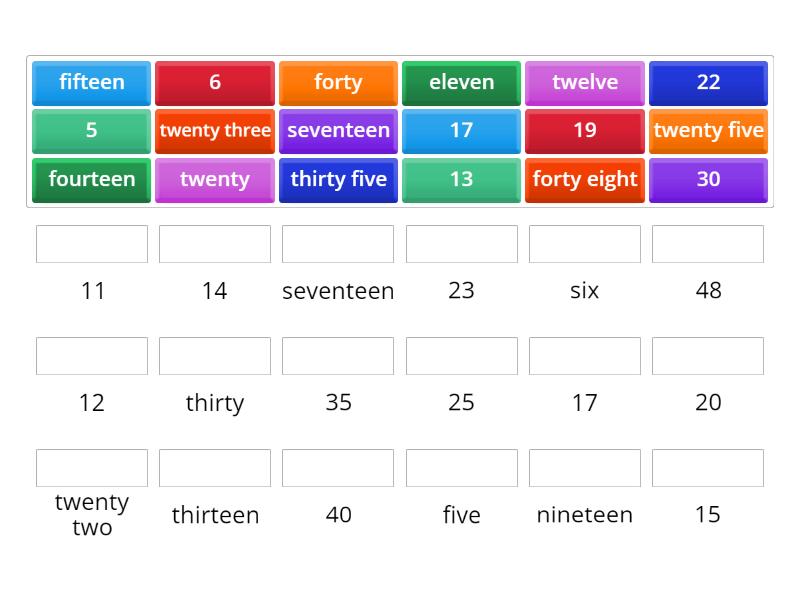 Numbers - choose the correct option - Match up