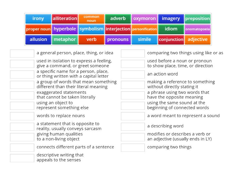 Figurative Language and Parts of Speech - Match up