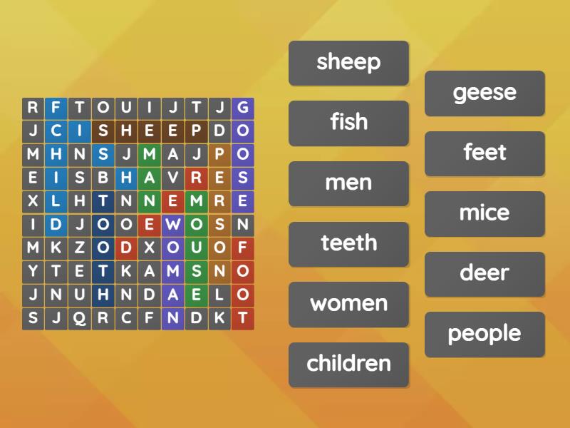 FF2 Plurals: irregular nouns 2 - Wordsearch