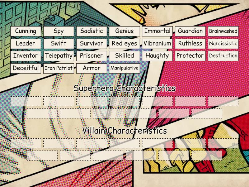 Superhero and Villain characteristics - Group sort