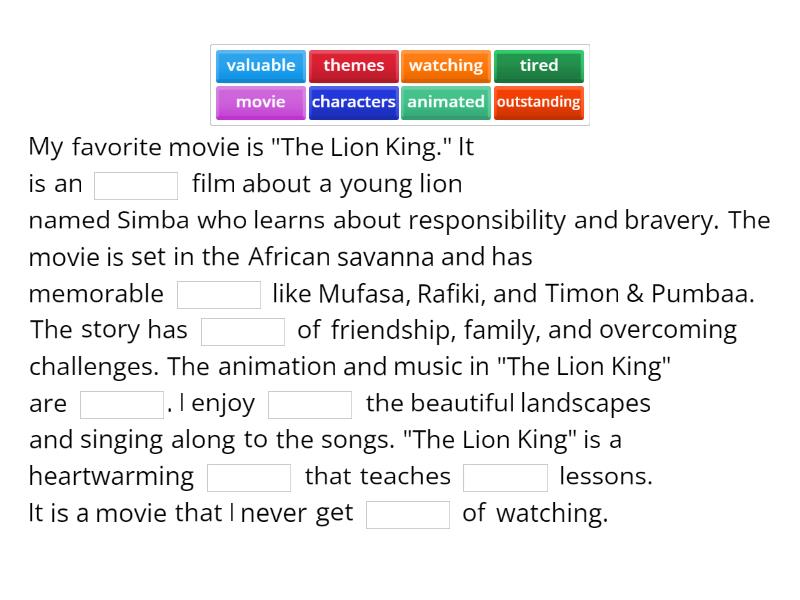 My Favorite Movie-Reading grade 6 - Complete the sentence