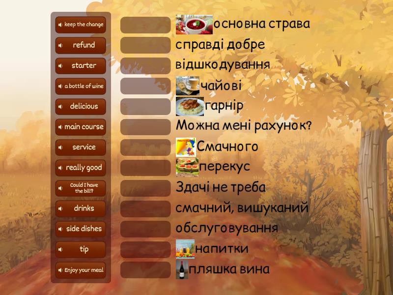 Ordering at the restaurant - Match up