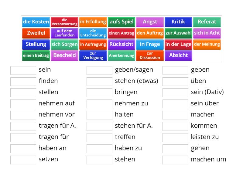 B2.1 Nomen-Verb-Verbindung zu dem Arbeitsblatt - Match up