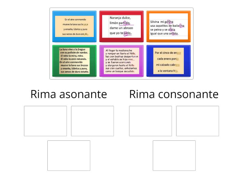 Rima consonante y Rima asonante - Ordenar por grupo