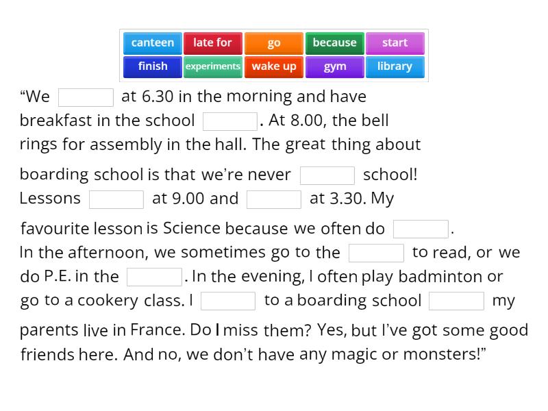 GG2 Unit. 1.5 Boarding School - Complete the sentence