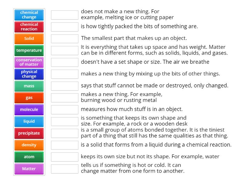 Matter Vocabulary - Match up