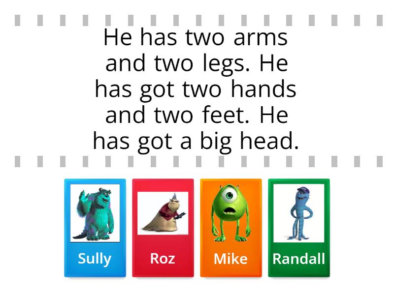 Monster Inc - character description - Find the match
