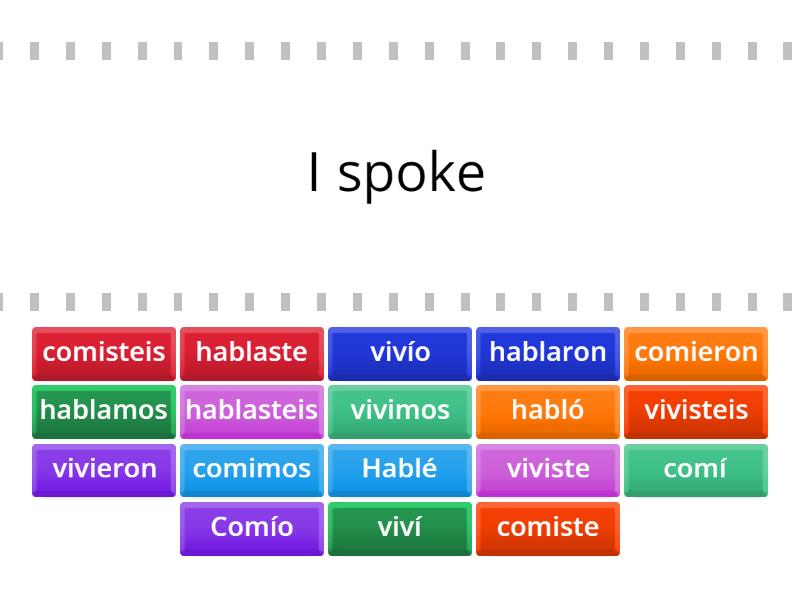 El preterito - hablar, comer , vivir - Find the match
