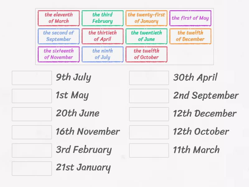 How to write and say dates | NTE starter - Match up