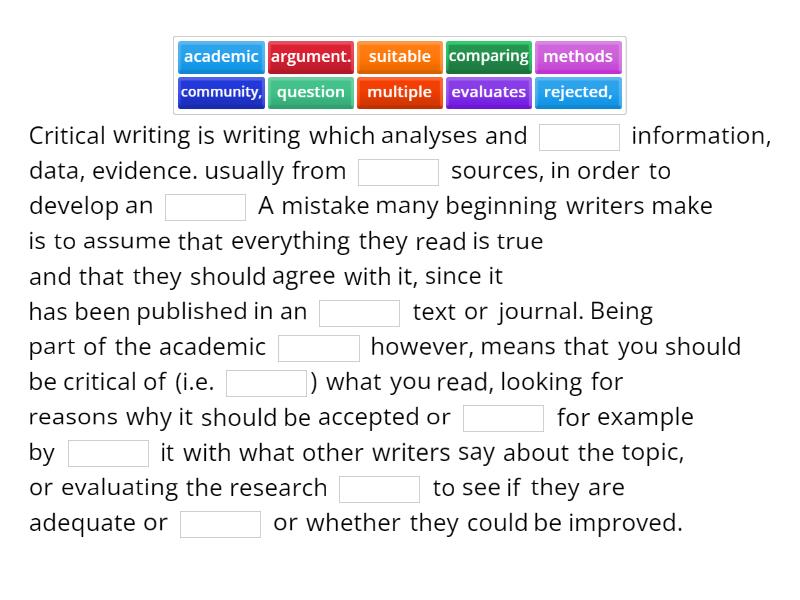 Critical writing - Complete the sentence