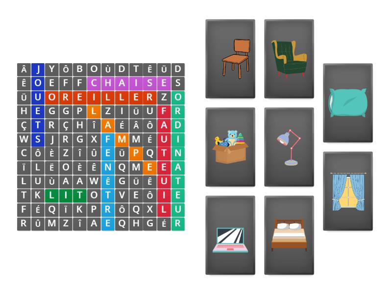 Meubles et objets de la chambre - Wordsearch