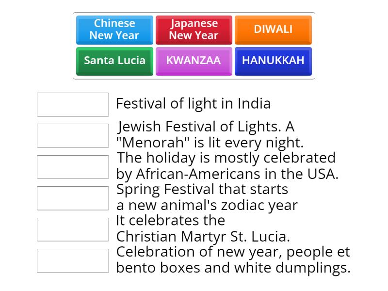 Holidays around the world - Match up