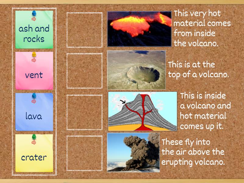 The eruption of a volcano. - Match up