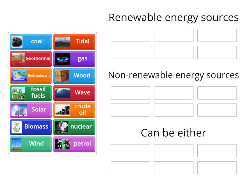Sorting renewable and non-renewable energy sources - Group sort