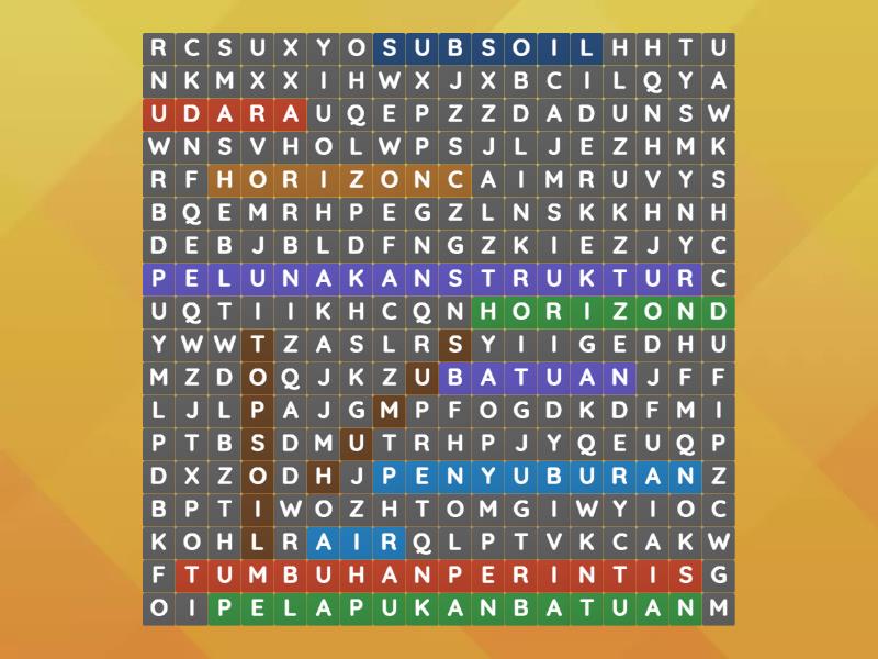 Proses Pembentukan Tanah dan Komponen Penyusun Tanah - Wordsearch