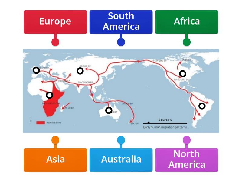 World: Ancient Human Migration Routes - Labelled diagram
