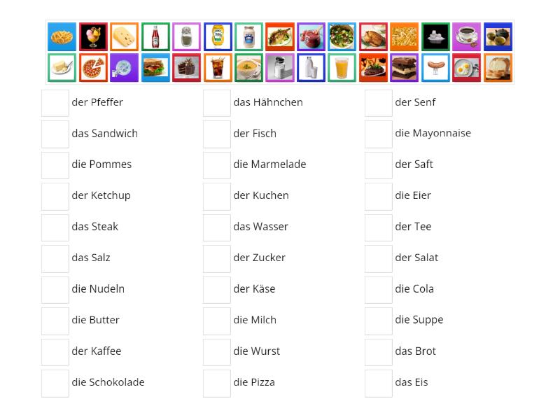 Wortschatz - Essen und Getränke - Match up