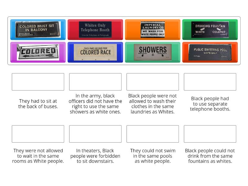 SEGREGATION SIGNS IN THE US - Jim Crow laws - Match up