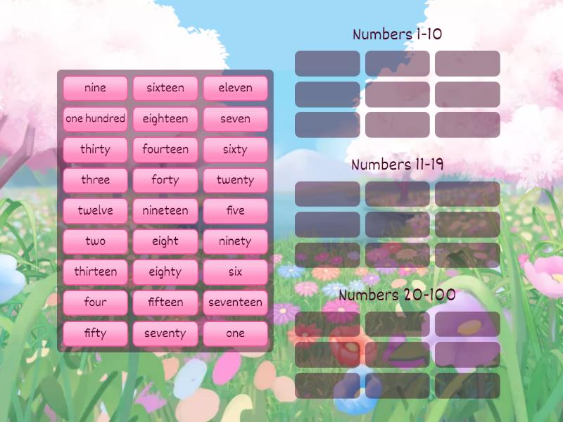Numbers - groups | 1-10, 10-19, 20-100 - Group sort