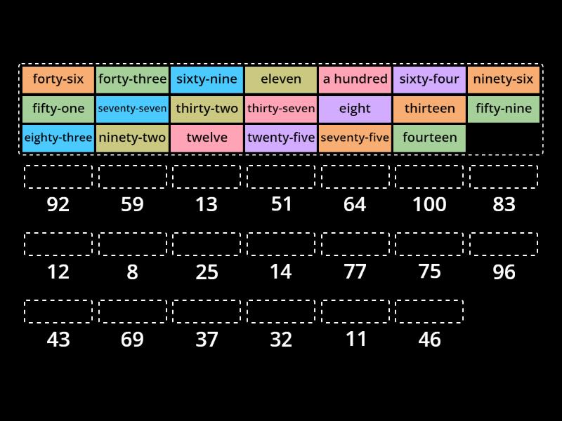 x Numbers 1-100 - Match up