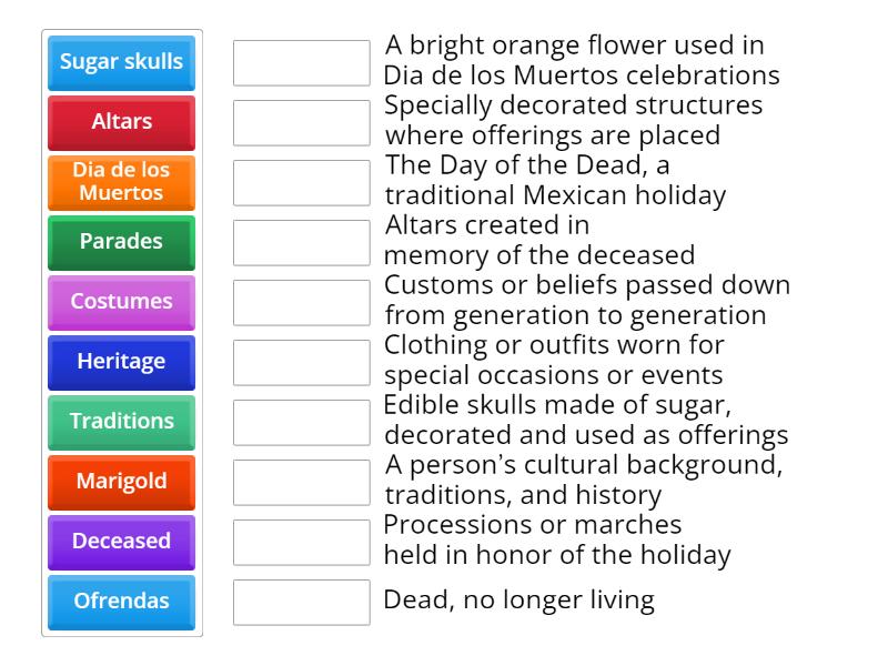 Day of the Dead vocabulary quiz - Match up