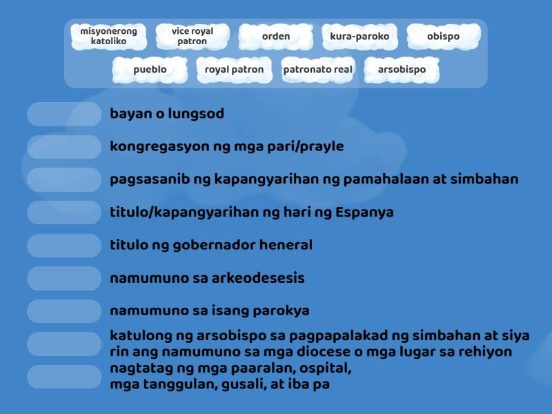 AP5 -Ang Pilipinas sa Ilalim ng Patronato Real - Match up