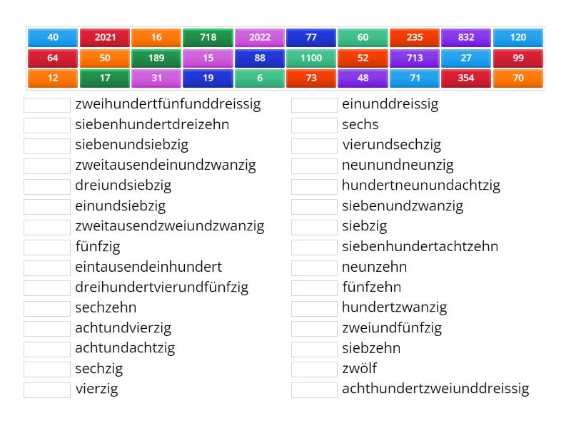 Repetition Zahlen - Match up