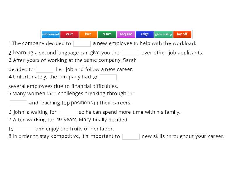 Employment - vocabulary practice - Complete the sentence