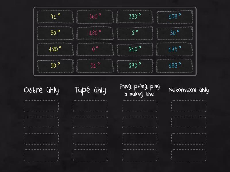 Druhy úhlů - Group sort