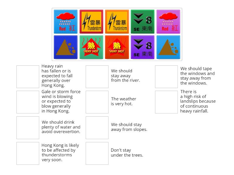 the meanings of warning signals. - Match up