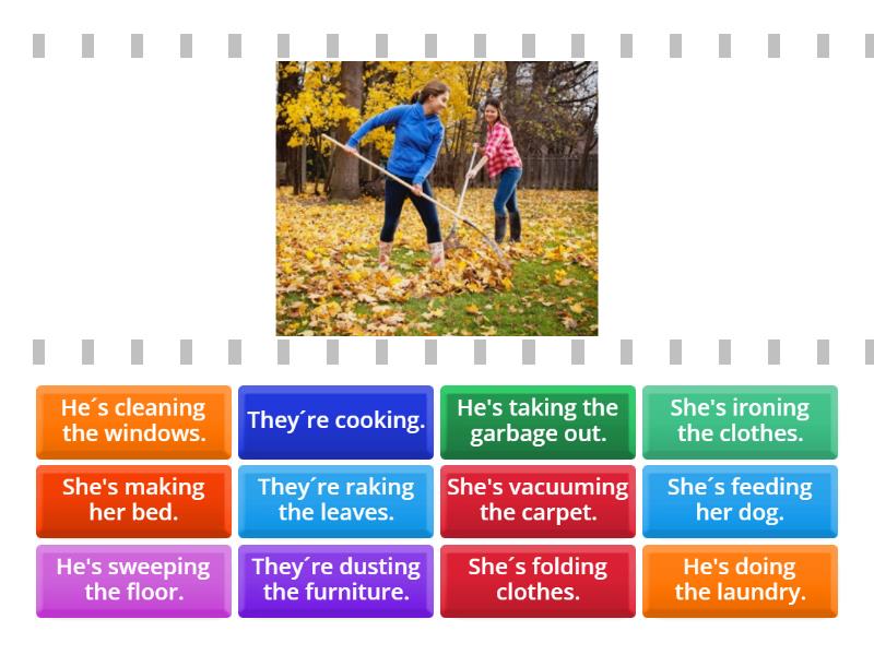 Present Continuous household chores - Find the match