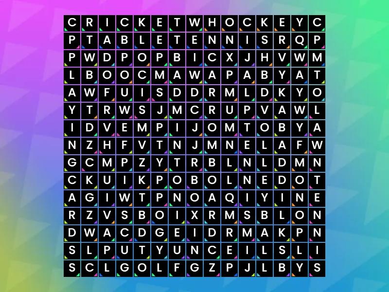 Games (Indoor and Outdoor) - Wordsearch