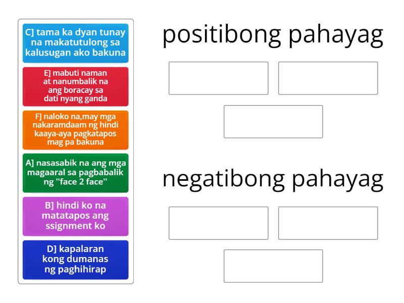 ''positibo at negatibong pahayag'' - Ordenar por grupo