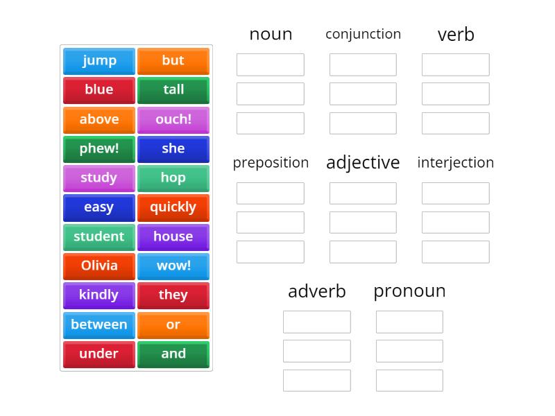 Parts of Speech sort (8 parts - noun, pronoun, verb, adverb, adjective ...
