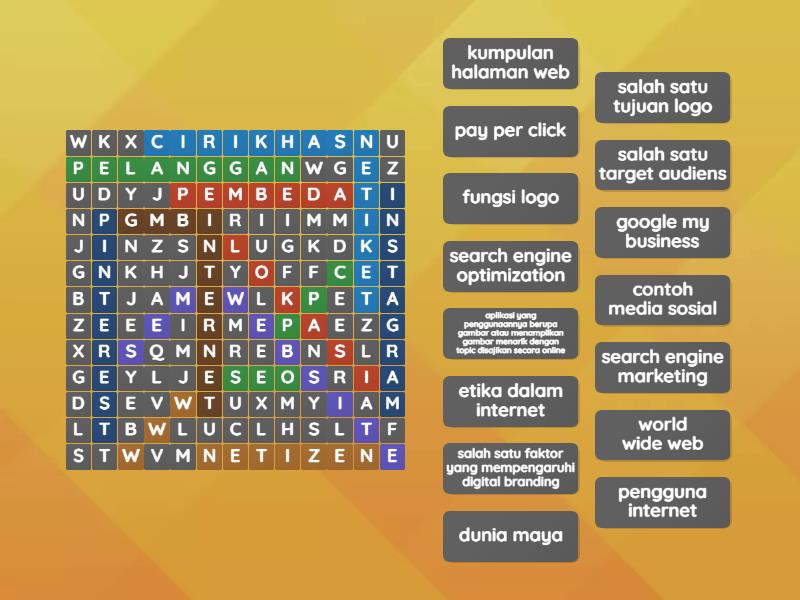Digital Marketing - Wordsearch